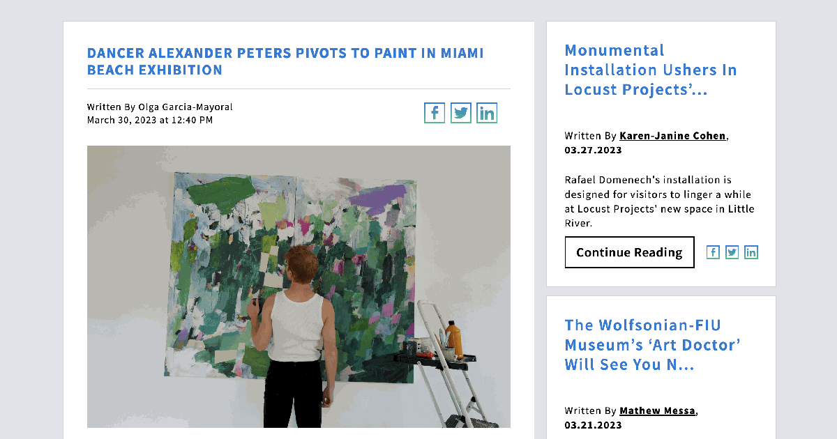 DANCER ALEXANDER PETERS PIVOTS TO PAINT IN MIAMI BEACH EXHIBITION ...